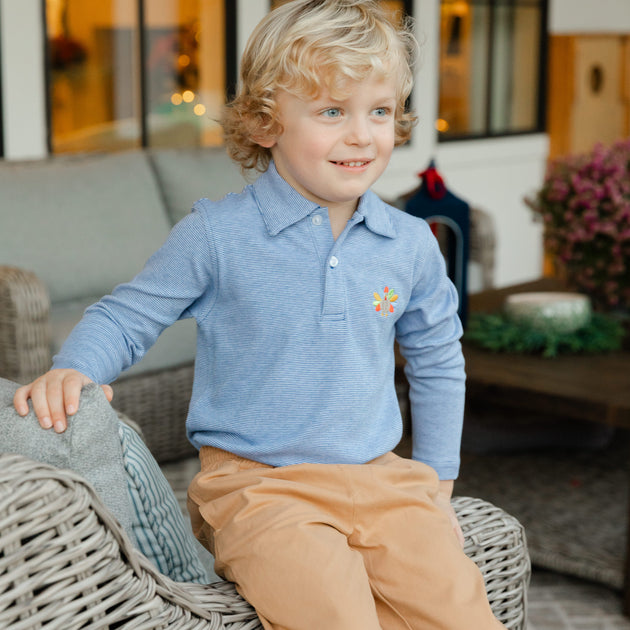 Embroidered Knit Microstripe Polo - Turkey on Royal – Bailey Boys